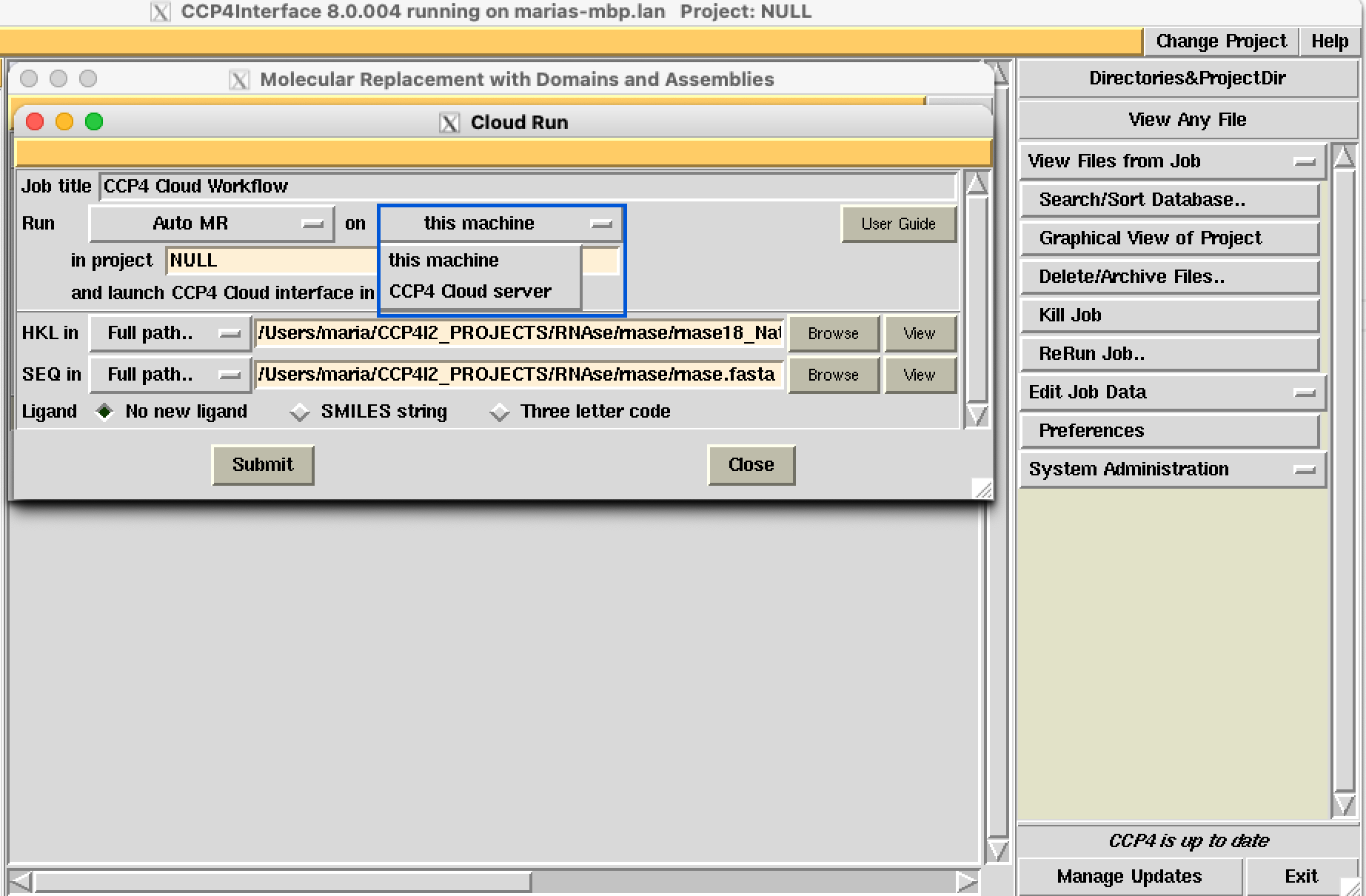 7. Cloud Run Facility in CCP4i Interface — CCP4 Cloud 1.8 documentation