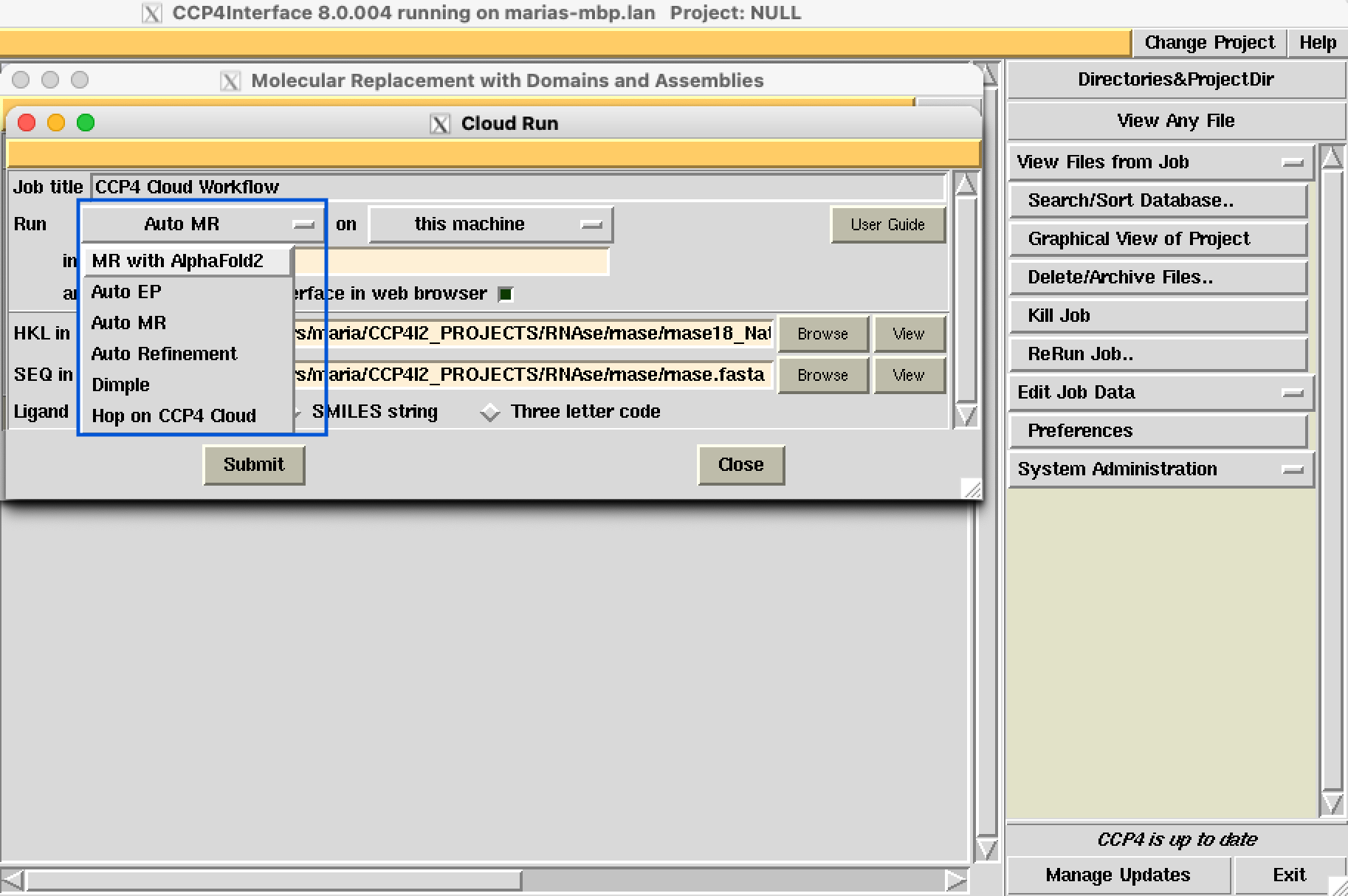 7. Cloud Run Facility in CCP4i Interface — CCP4 Cloud 1.8 documentation