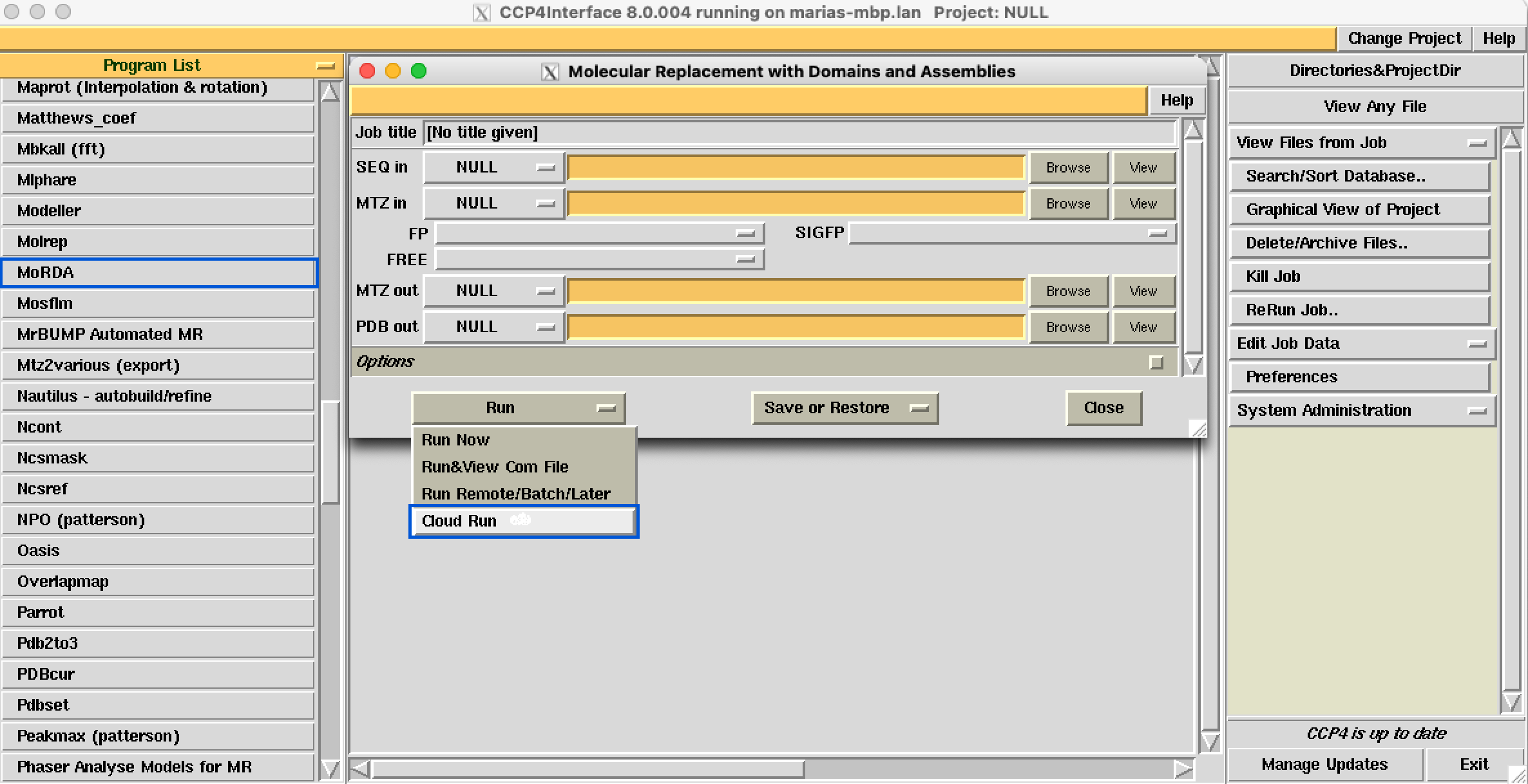 7. Cloud Run Facility in CCP4i Interface — CCP4 Cloud 1.8 documentation